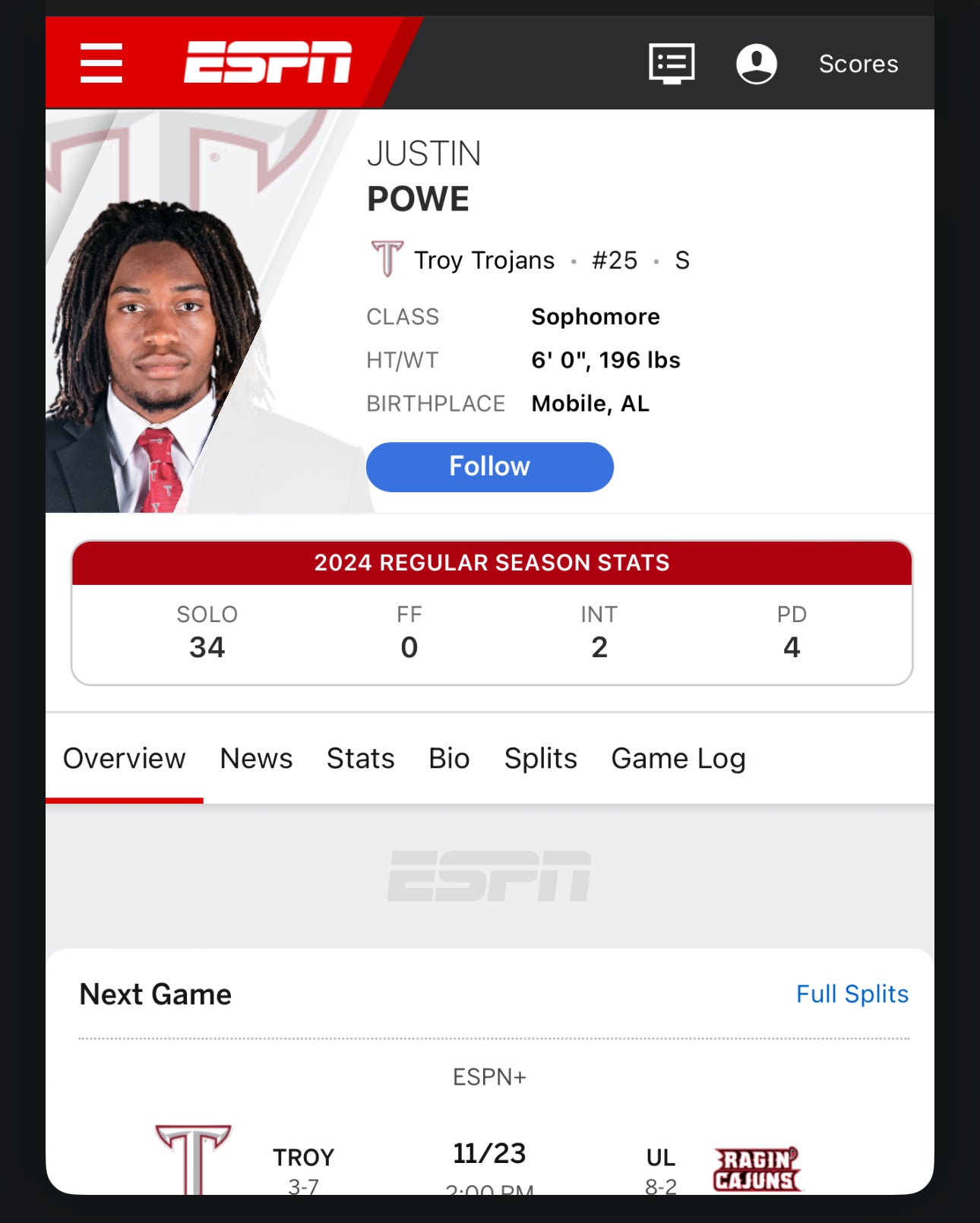 Stay Stay Updated with Justin Powe’s Latest Stats on ESPN
